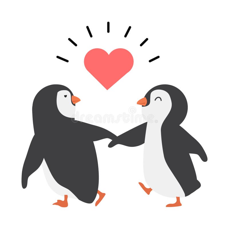 Cute Penguin Couple with Heart Stock Vector - Illustration of bird ...