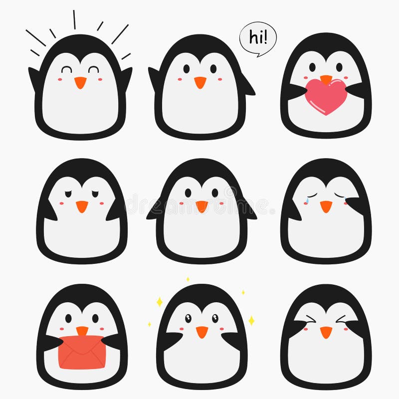 Cute Penguin Emojis Vector Set Stock Vector - Illustration of icon ...