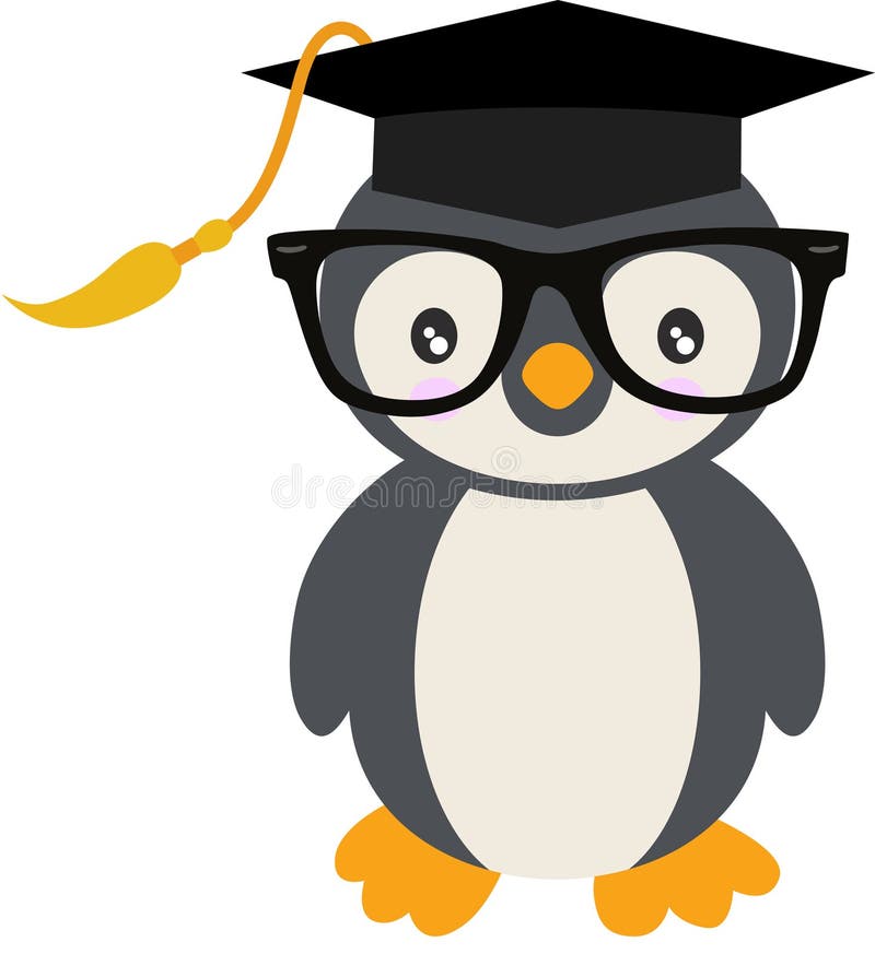 Cute Penguin with Graduation Cap and Glasses Stock Vector ...