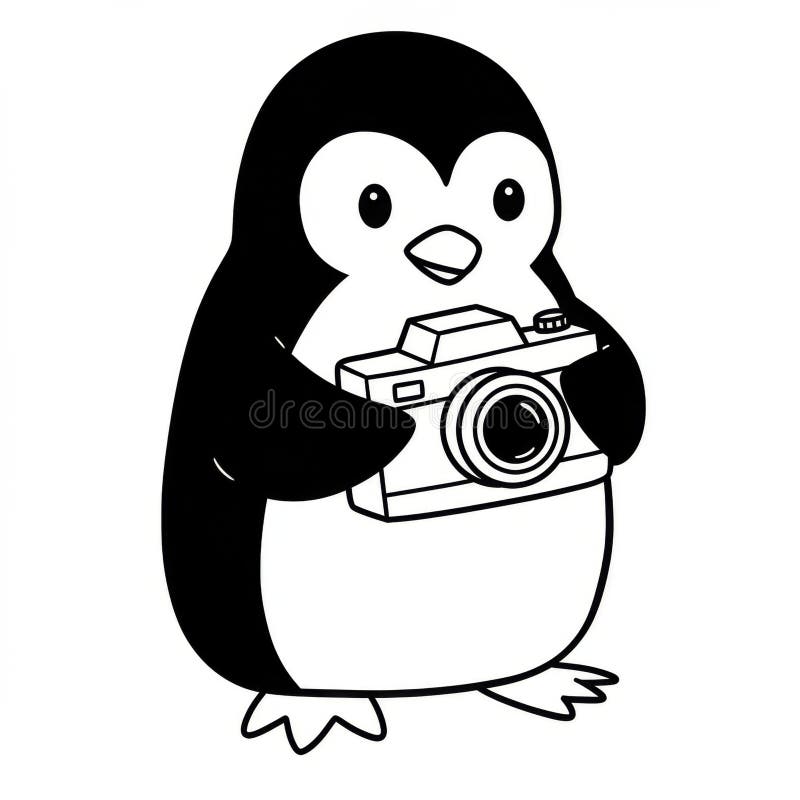Cute Penguin Holding a Camera Stock Illustration - Illustration of ...