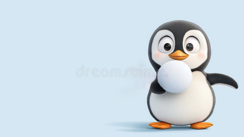 Cute Penguin Holding a Snowball Stock Illustration - Illustration of ...