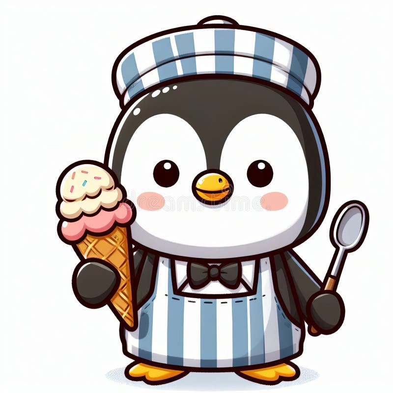 Cute Penguin Ice Cream Maker Stock Illustration - Illustration of ...