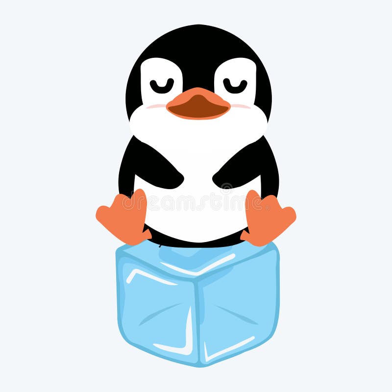 Cute Penguin on Ice Cube Cartoon Stock Illustration - Illustration of ...