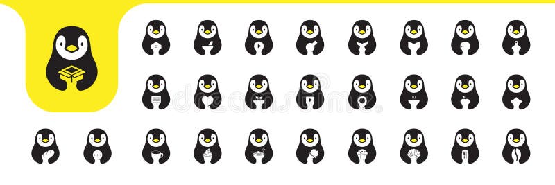 Cute Penguin Icon Set Collection Design Vector Stock Vector ...