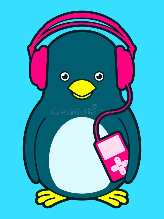 Cute Penguin with Music Player and Headphones Stock Vector ...