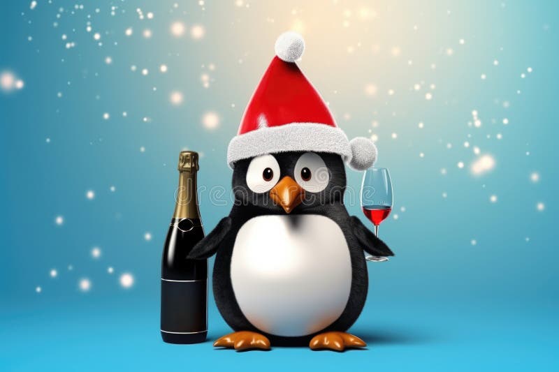 Cute Penguin on a Party with Sparkling Wine Celebration Stock Photo ...
