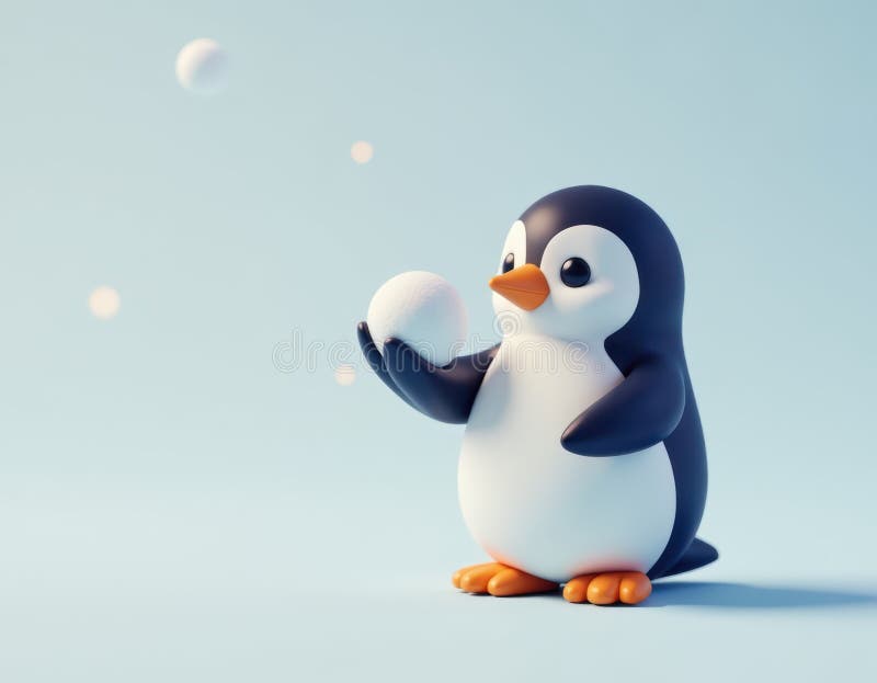Cute Penguin Playing with Snowball Stock Illustration - Illustration of ...