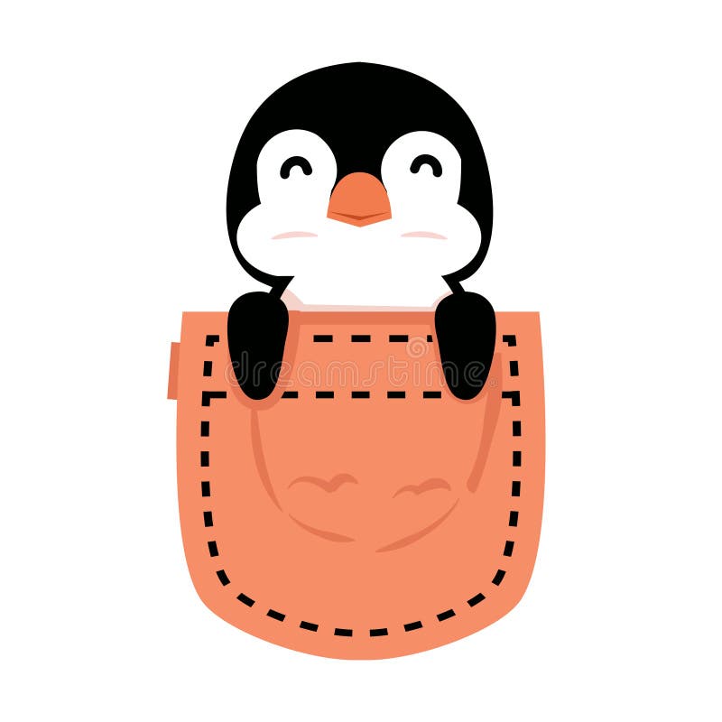 Cute Penguin in Pocket Cartoon Stock Illustration - Illustration of ...