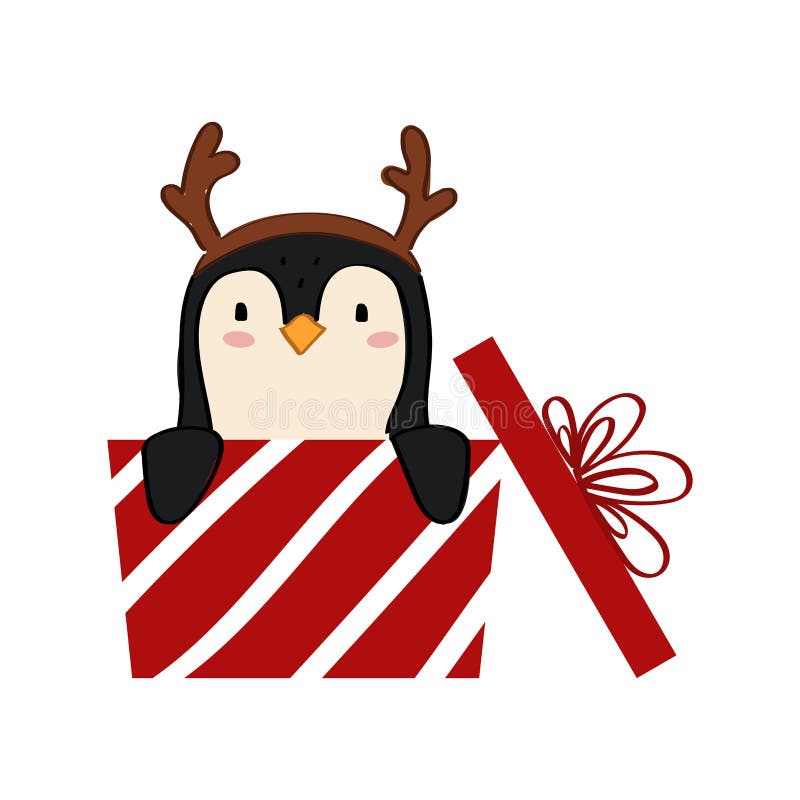 Cute Penguin in Red Gift Box Stock Vector - Illustration of christmas ...