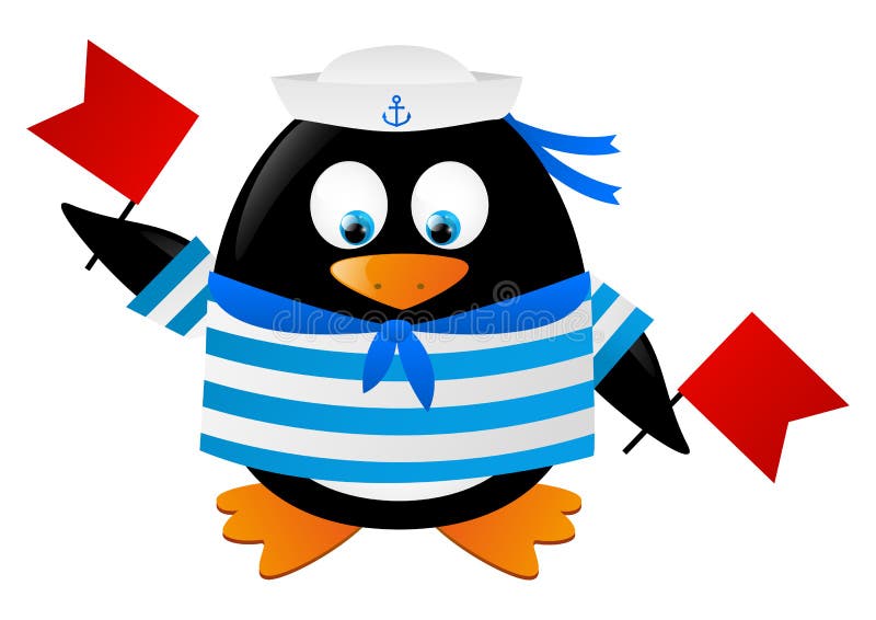 Cute penguin sailor stock vector. Illustration of flag - 41088275