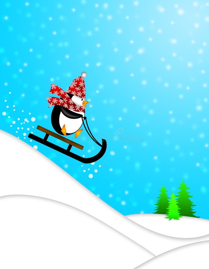 Cute Penguin on Sled Downhill Illustration Stock Illustration ...