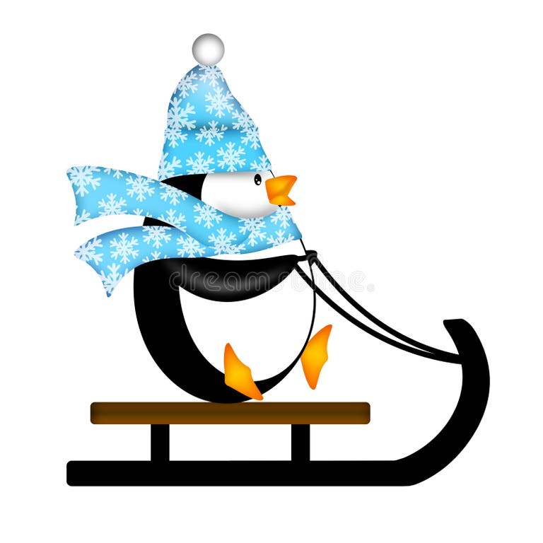 Cute Penguin on Sled Illustration Stock Illustration - Illustration of ...