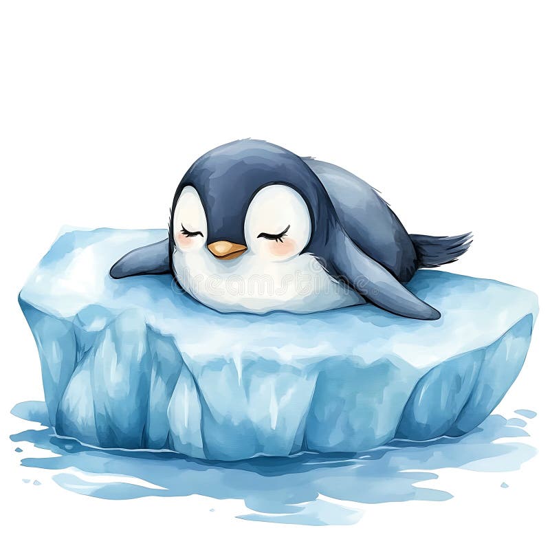 Cute Penguin Sleeping on Iceberg in a Cartoon Style Stock Illustration ...
