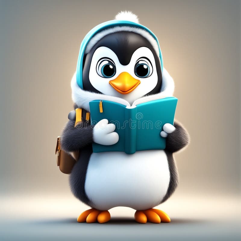 Cute Penguin Student Holding Book with Backpack Stock Illustration ...