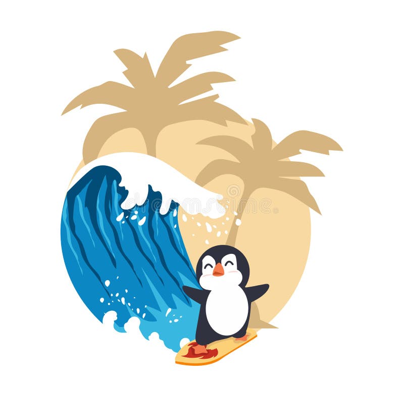 Penguin Surfing a Wave in the Sea. Generative AI. Stock Illustration ...