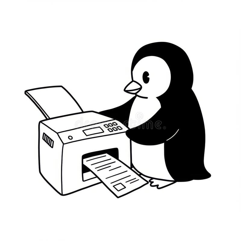 A Cute Penguin Using an Office Printer Stock Illustration ...
