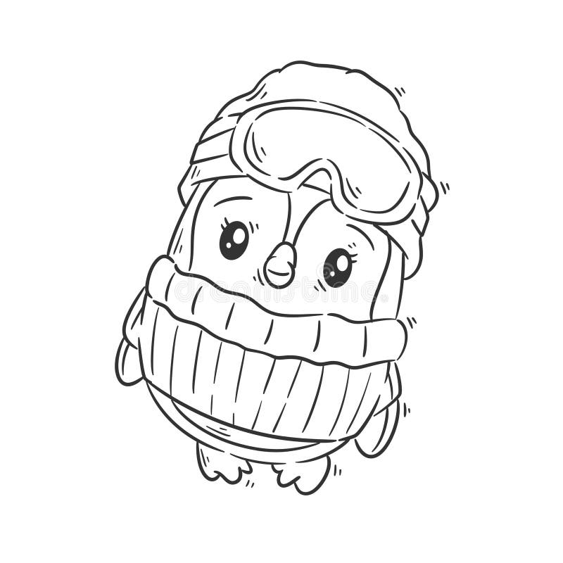 Cute Penguin Wearing Warm Clothes Cartoon Vector For Coloring Stock Vector Illustration Of