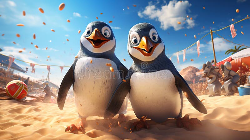 Cute Penguins Having Fun in the Sun Stock Illustration - Illustration ...
