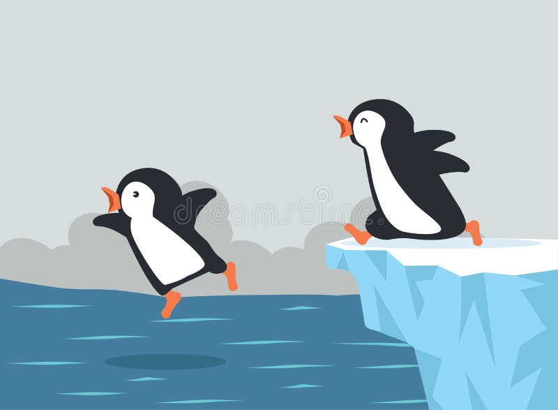Cute Penguins Jumping on Iceberg Stock Vector - Illustration of iceberg ...