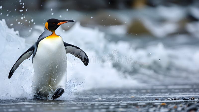 Cute Penguins Playing in Water on the Beach Stock Illustration ...