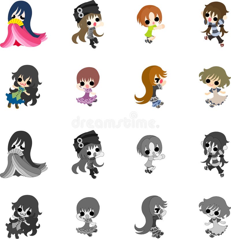 Icons of Cute Little Girl(Orange) Stock Vector - Illustration of clip ...