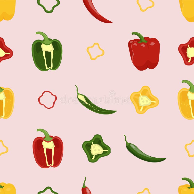 Cute Peppers Seamless Pattern. Flat Vector Illustration Stock Vector ...