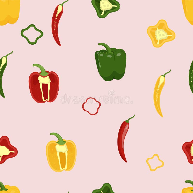 Cute Peppers Seamless Pattern. Flat Vector Illustration Stock Vector ...