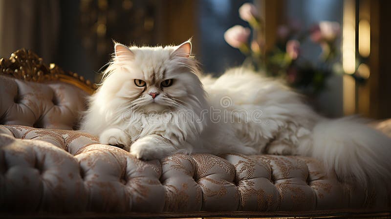 Cute Persian White Big Cat Lying on Sofa AI Generative Stock ...