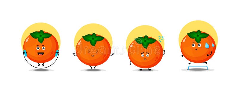 Cute Persimmon Character Collection Stock Vector - Illustration of ...