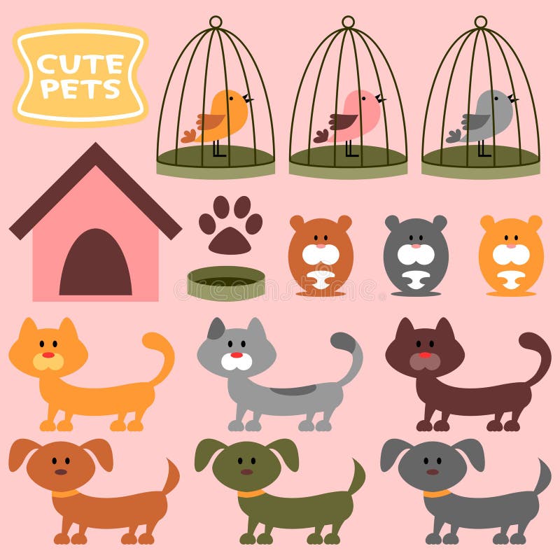 Cute pets collection stock vector. Illustration of doghouse - 27306802
