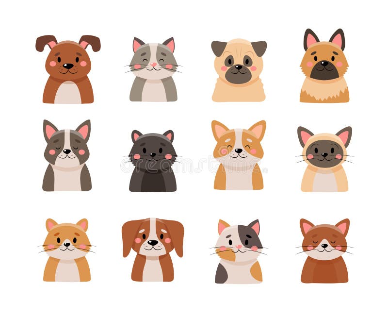 Cute Pets Collection, Isolated on White Background Stock Illustration ...