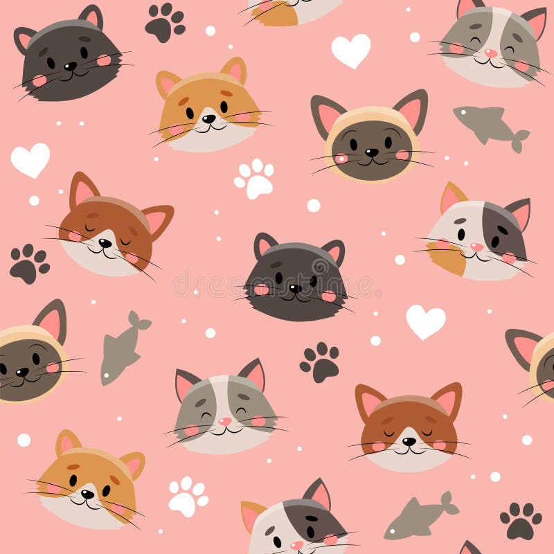Cute Pets Pattern, Different Cats Stock Illustration - Illustration of ...