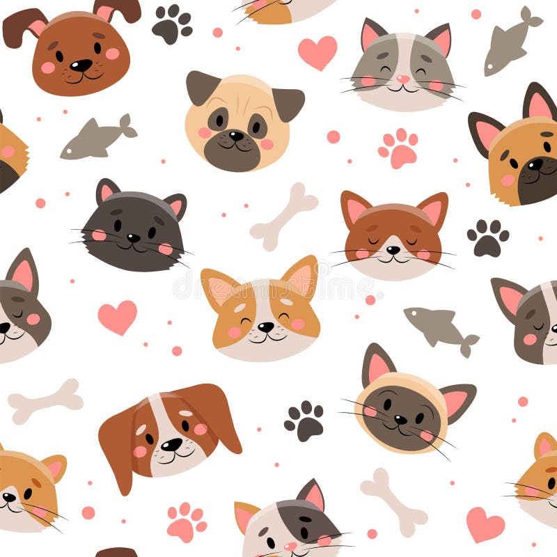 Cute Pets Pattern, Different Cats and Dogs Stock Vector - Illustration ...
