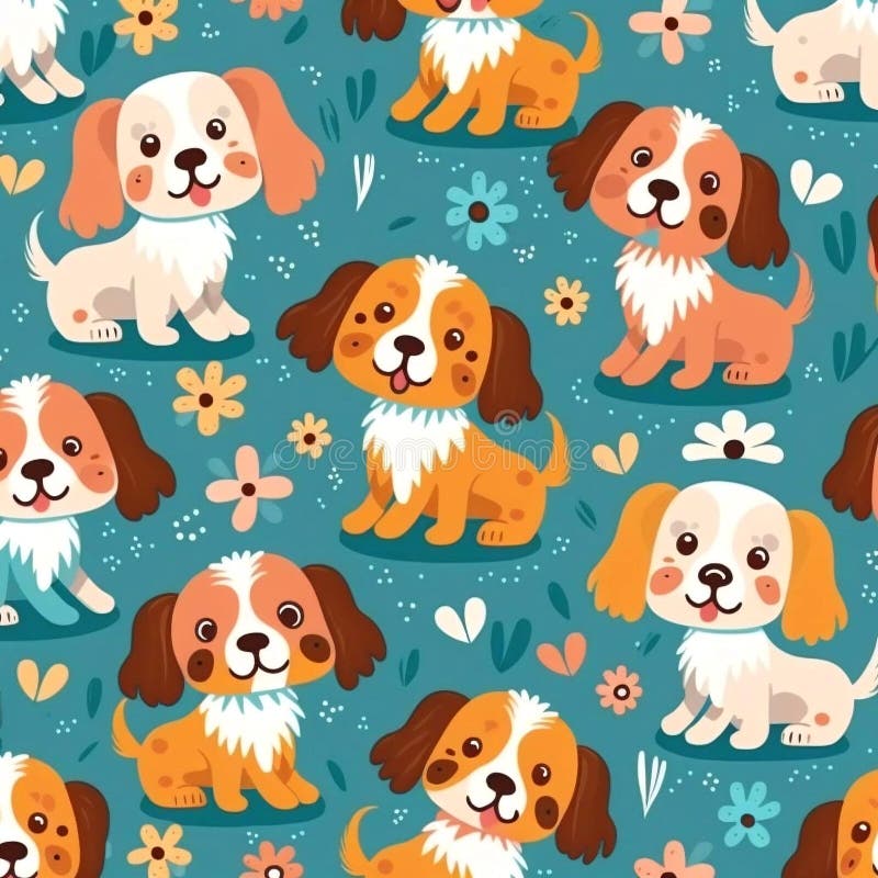 Cute Pets Pattern with Different Dogs. Illustration in Flat Style Stock ...