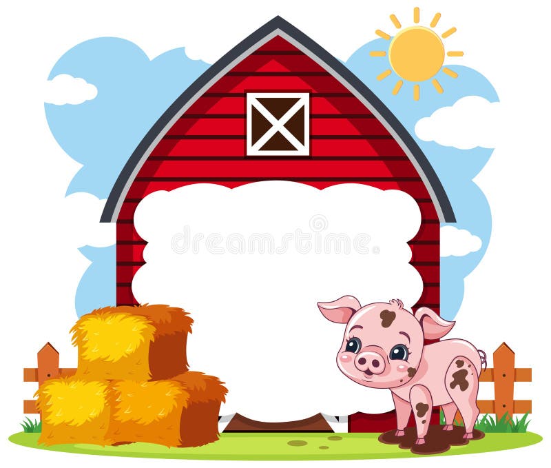 Cute Pig with Barn Template Stock Vector - Illustration of agriculture ...