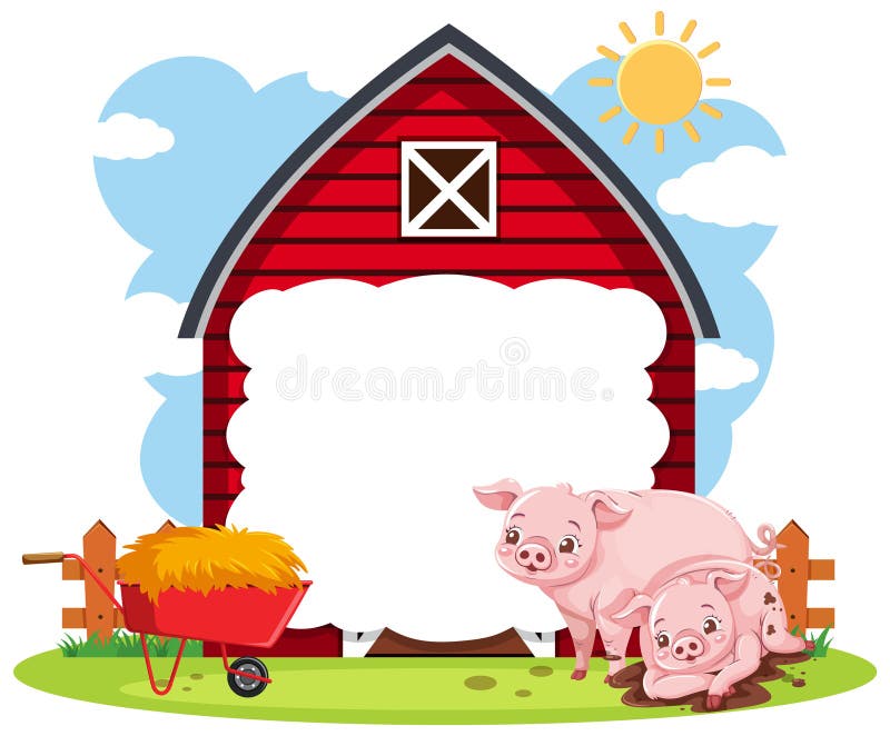 Cute Pig with Barn Template Stock Vector - Illustration of clipart ...