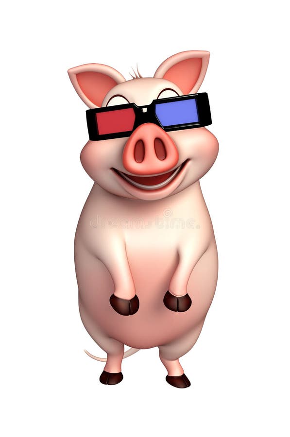 Cute Pig Cartoon Character with 3D Gogal Stock Illustration ...