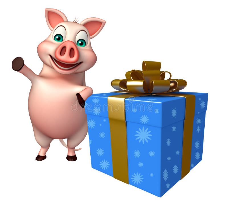 Cute Pig Cartoon Character with Giftbox Stock Illustration ...