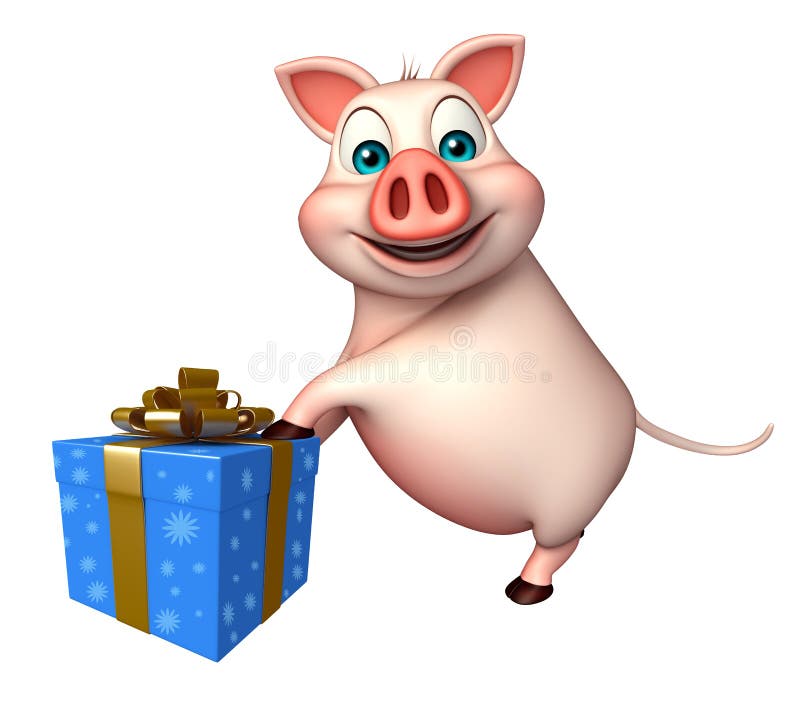 Cute Pig Cartoon Character with Giftbox Stock Illustration ...