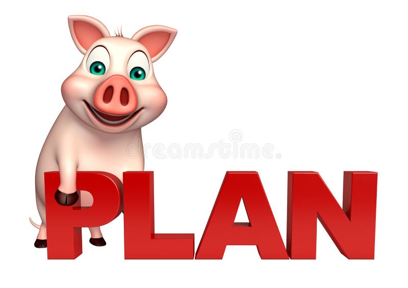 Cute Pig Cartoon Character with Plan Sign Stock Illustration ...