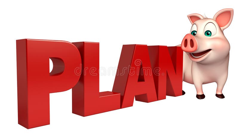 Cute Pig Cartoon Character with Plan Sign Stock Illustration ...