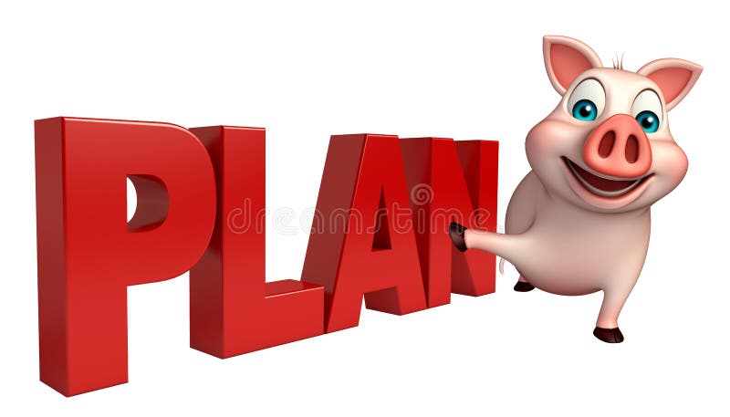 Cute Pig Cartoon Character with Plan Sign Stock Illustration ...