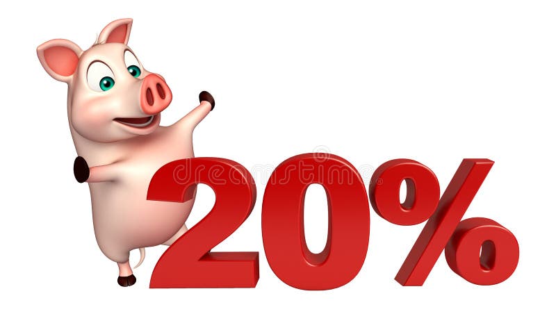 Cute Pig Cartoon Character with 20 Sign Stock Illustration ...