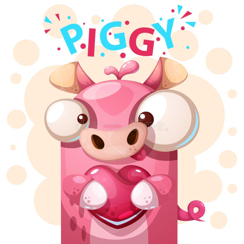 Cute Pig Character - Cartoon Illustration. Stock Vector - Illustration ...