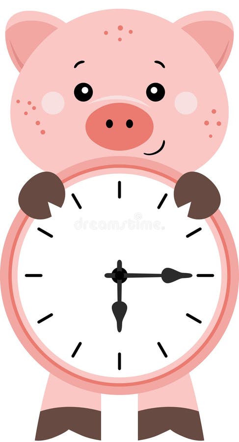 Cute pig with clock inside stock vector. Illustration of adorable ...