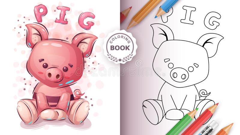 Cute Pig - Coloring Book for Kid and Children Stock Vector ...