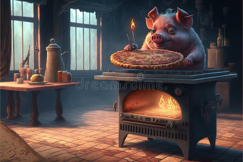 Pig Cooking Pizza Illustration Generative Ai Stock Illustration ...