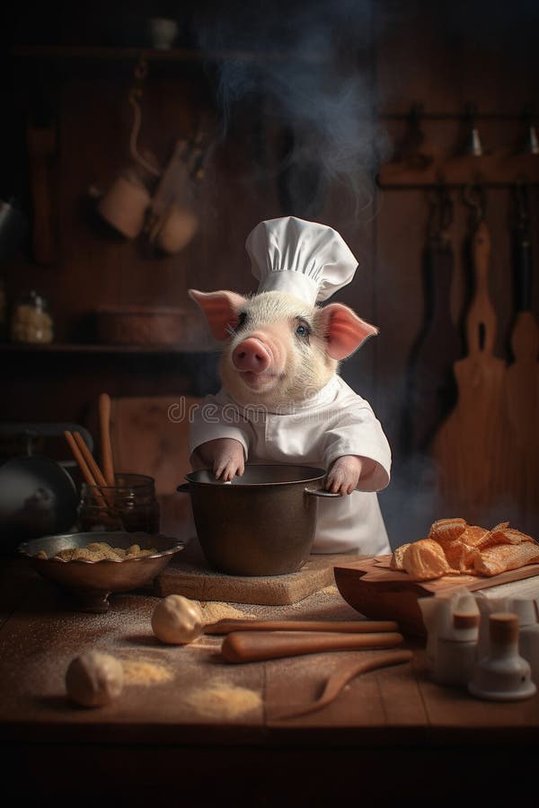 A Cute Pig Dressed As a Chef, in the Kitchen, Cooking. Generative AI ...