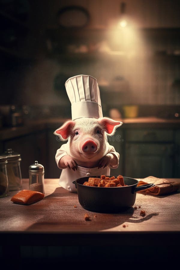 A Cute Pig Dressed As a Chef, in the Kitchen, Cooking. Generative AI ...
