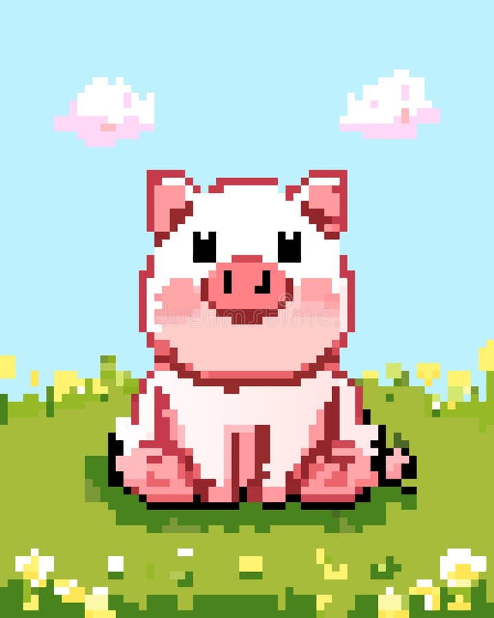 Cute Pig in a Farm Landscape Pixel Art Animated Concept Stock Vector ...